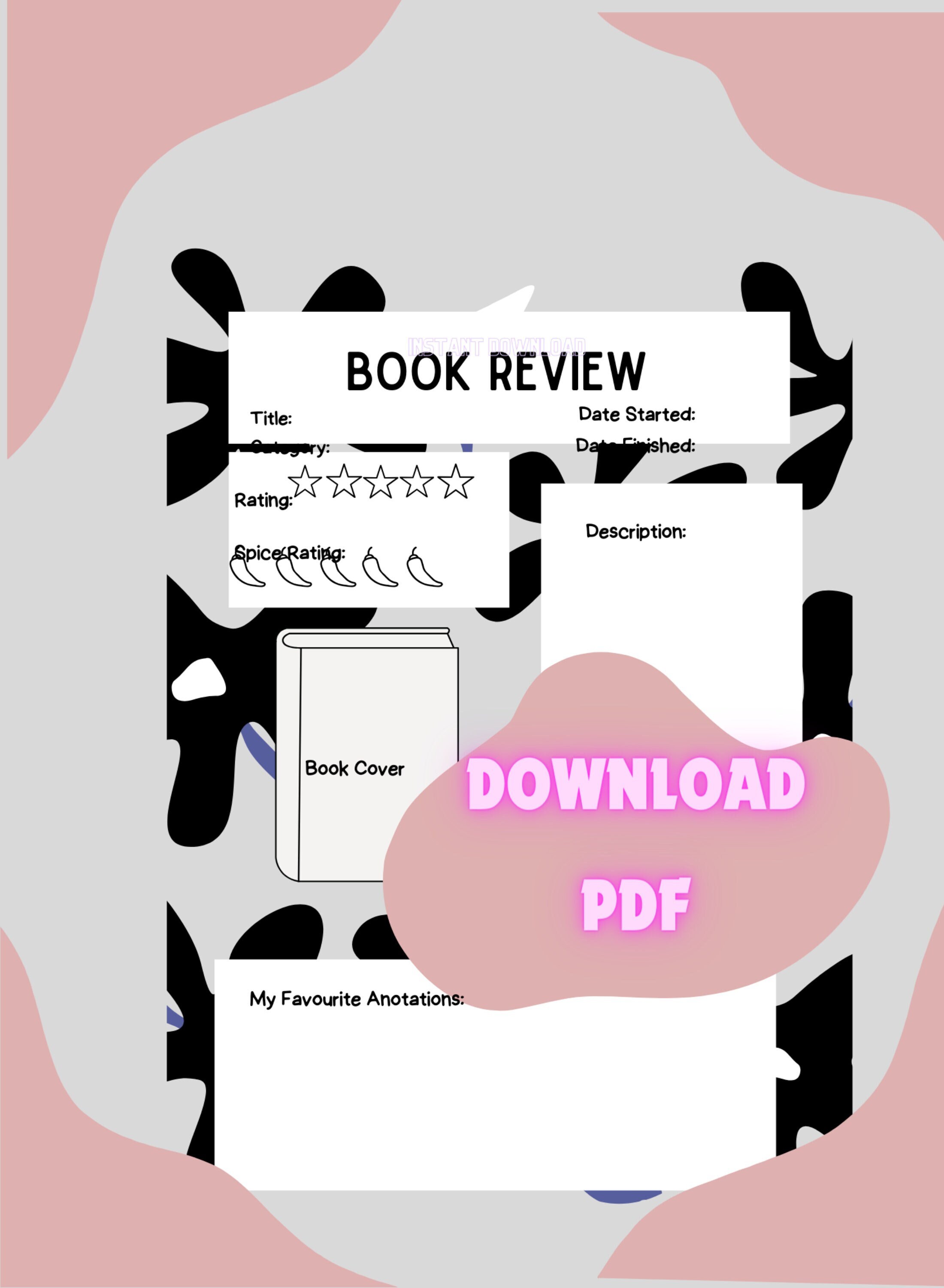 Book Review Downloadable Pdf Printable Instant Download - Etsy