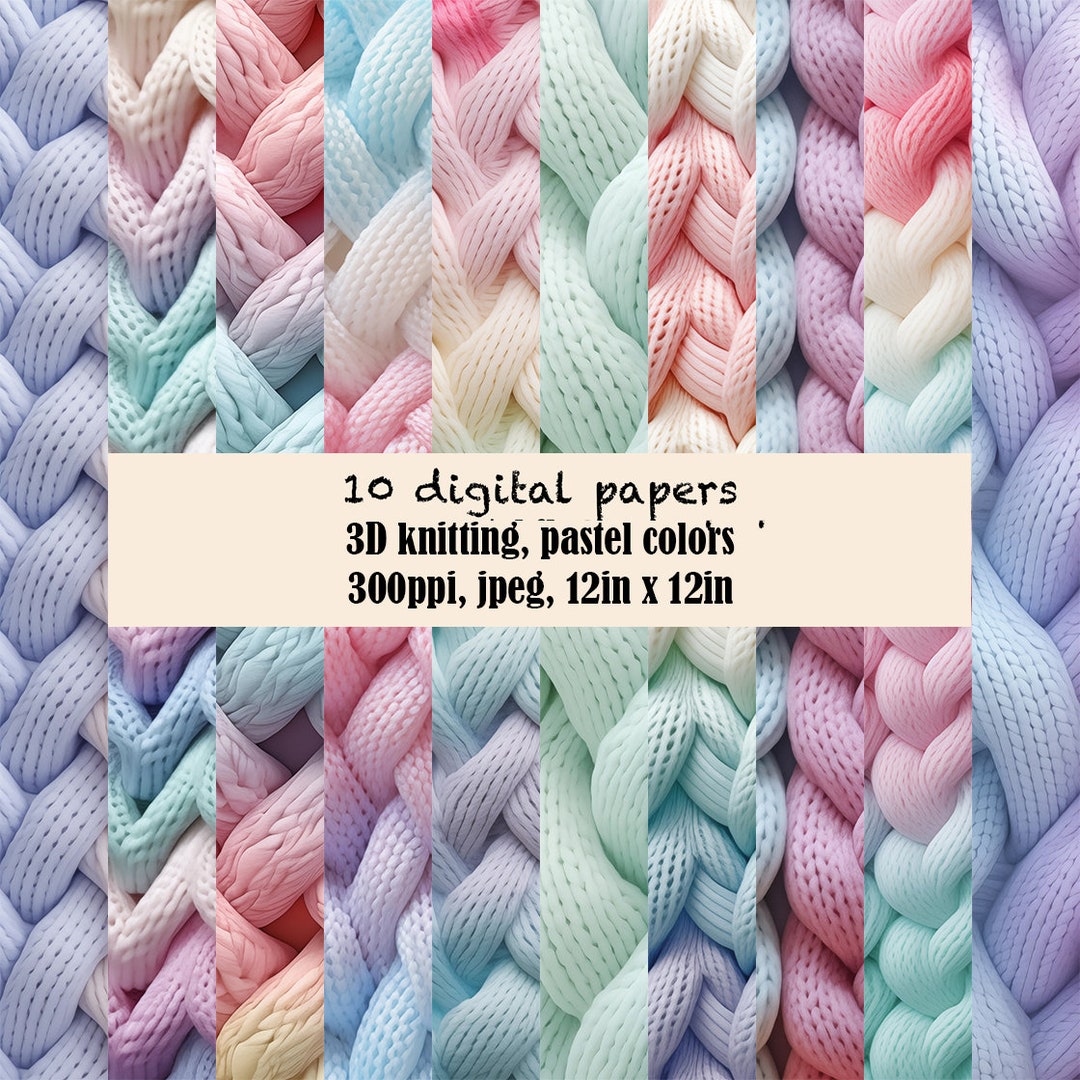 3D Knitting Pattern Digital Papers: Pastel Scrapbook Backgrounds ...