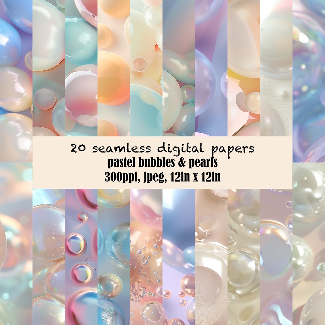 Pastel Seamless Digital Paper With Bubbles & Pearls Abstract Background ...