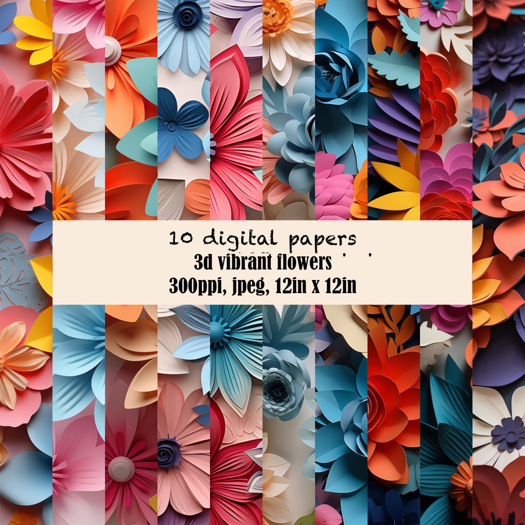 3D Floral Digital Paper: Pastel Flower Scrapbook Patterns (digital ...