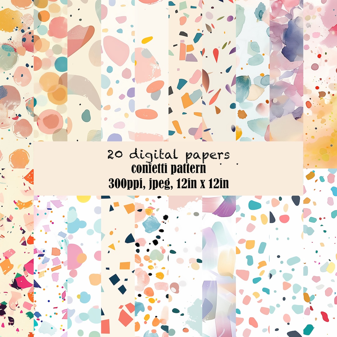 Pastel Confetti Digital Papers: Modern Scrapbook Backgrounds (digital ...