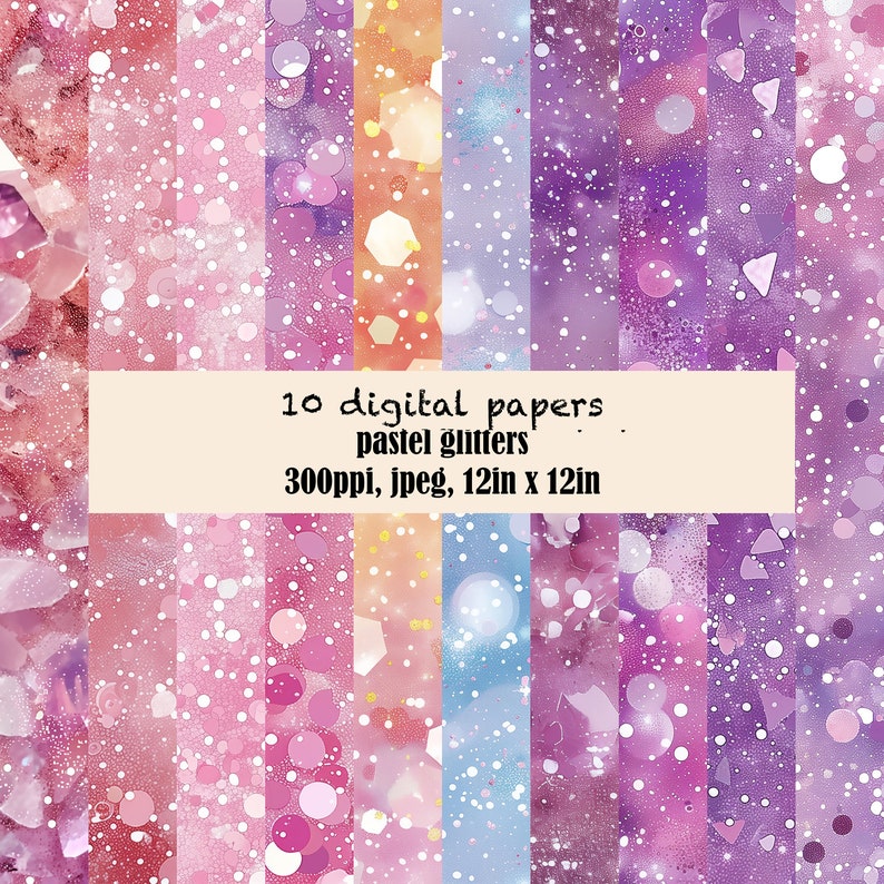 Glitter Digital Paper Set, Pastel Sparkle Scrapbook Paper, Printable ...