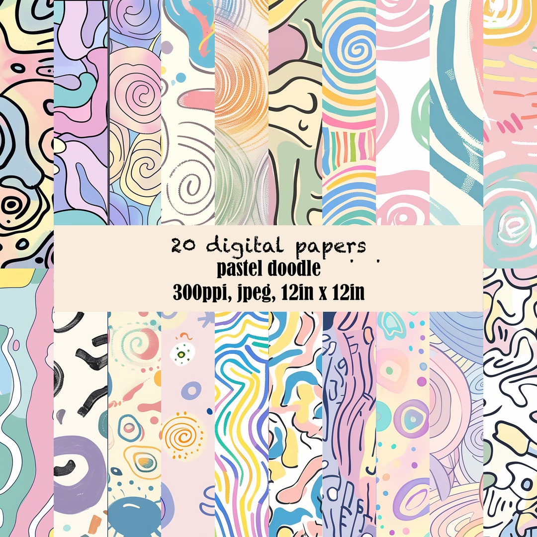 Pastel Doodle Digital Papers - Whimsical Freestyle Patterns for ...