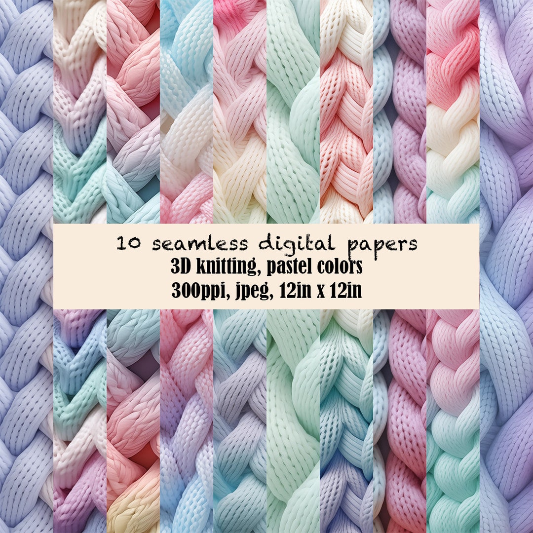 3D Knitting Pattern Digital Papers Pastel Tones for Scrapbooking, Wall ...