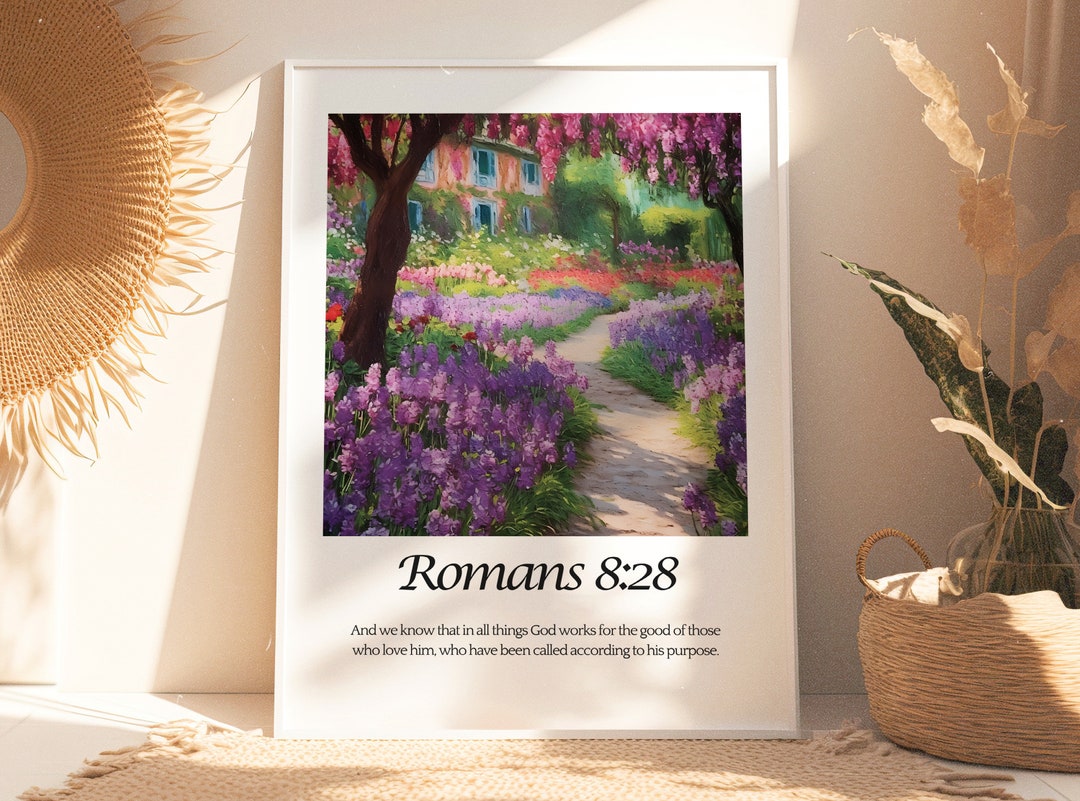 Romans 8:28 Bible Verse Poster | Boho Bible Verse Print | Vintage ...