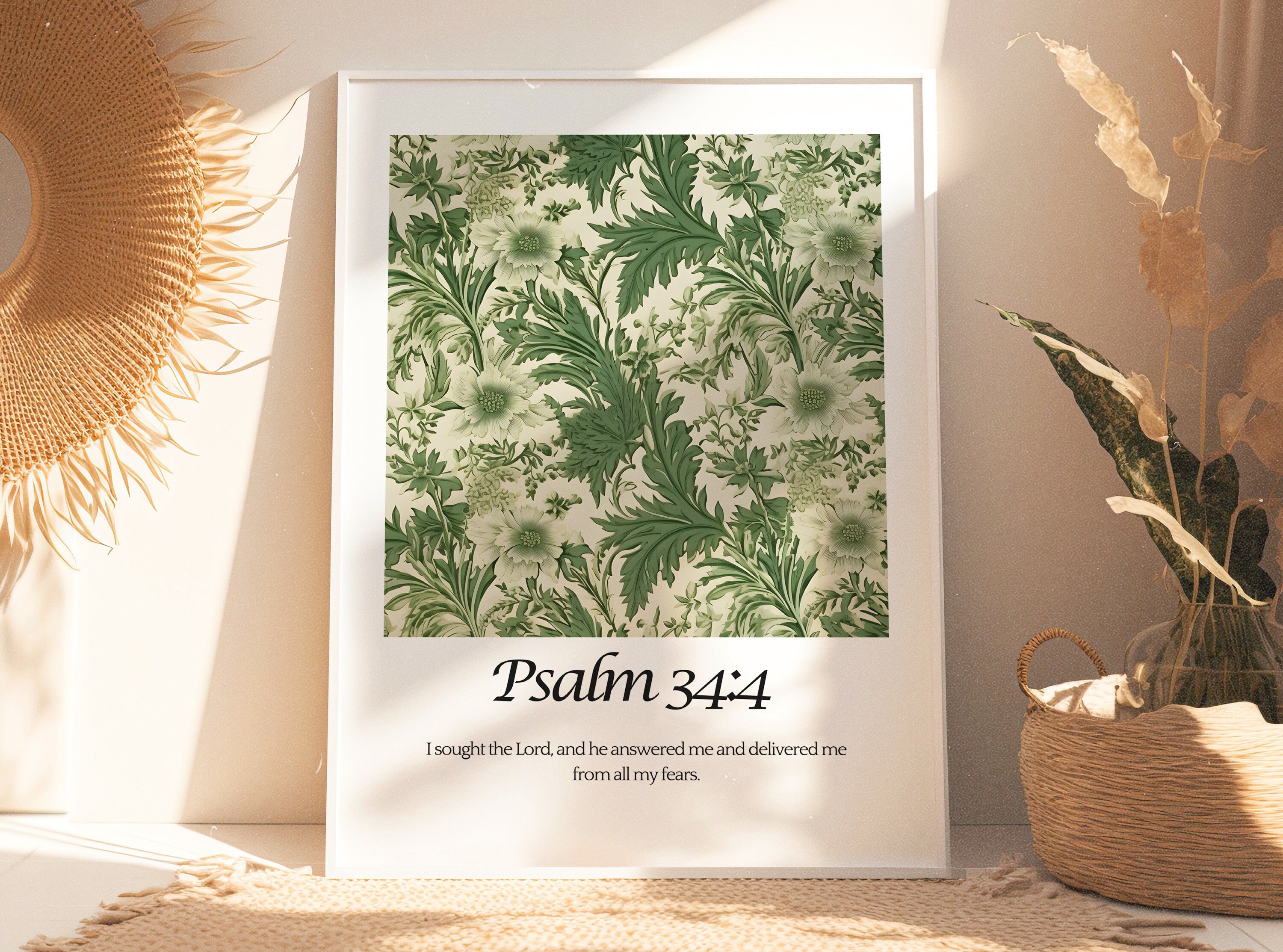 Psalm 34:4 Bible Verse Poster Boho Bible Verse Print Vintage Scripture ...