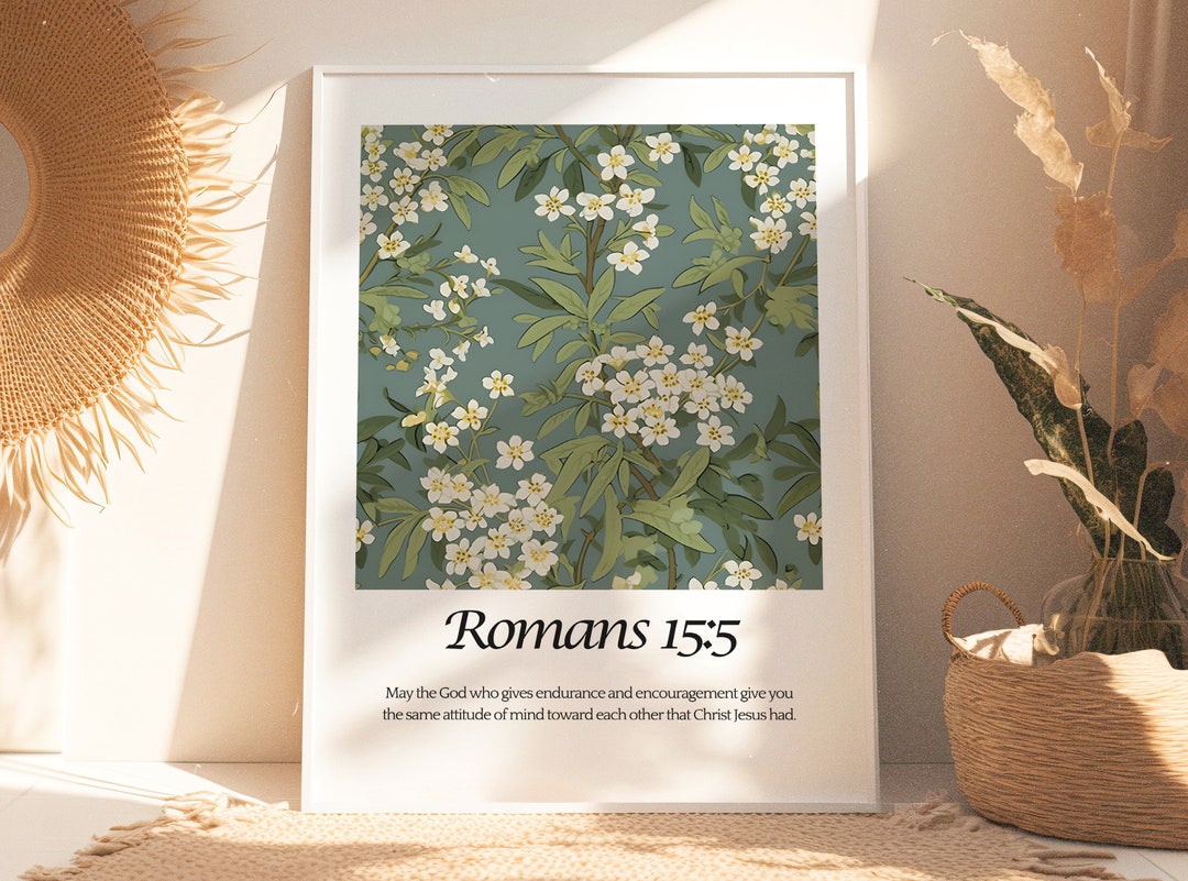 Romans 15:5 Bible Verse Poster | Boho Bible Verse Print | Vintage ...