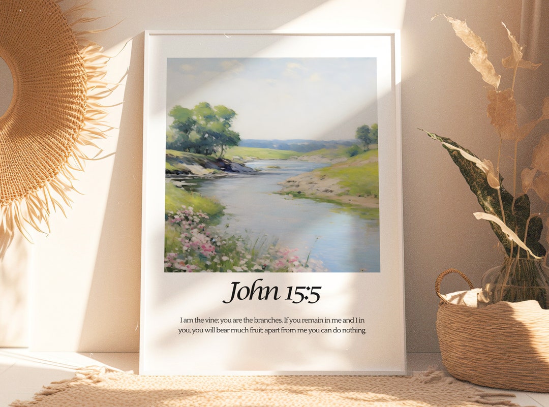 John 15:5 Bible Verse Poster | Boho Bible Verse Print | Vintage ...