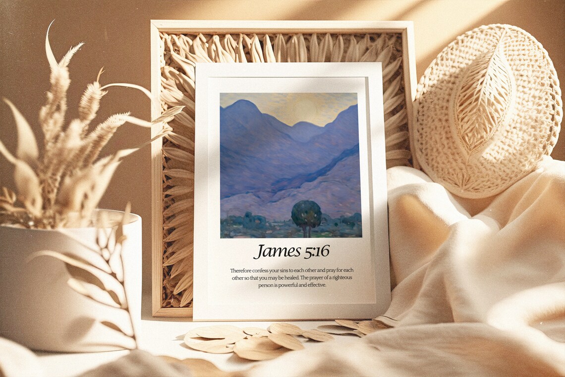 James 5:16 Bible Verse Poster | Boho Bible Verse Print | Vintage ...