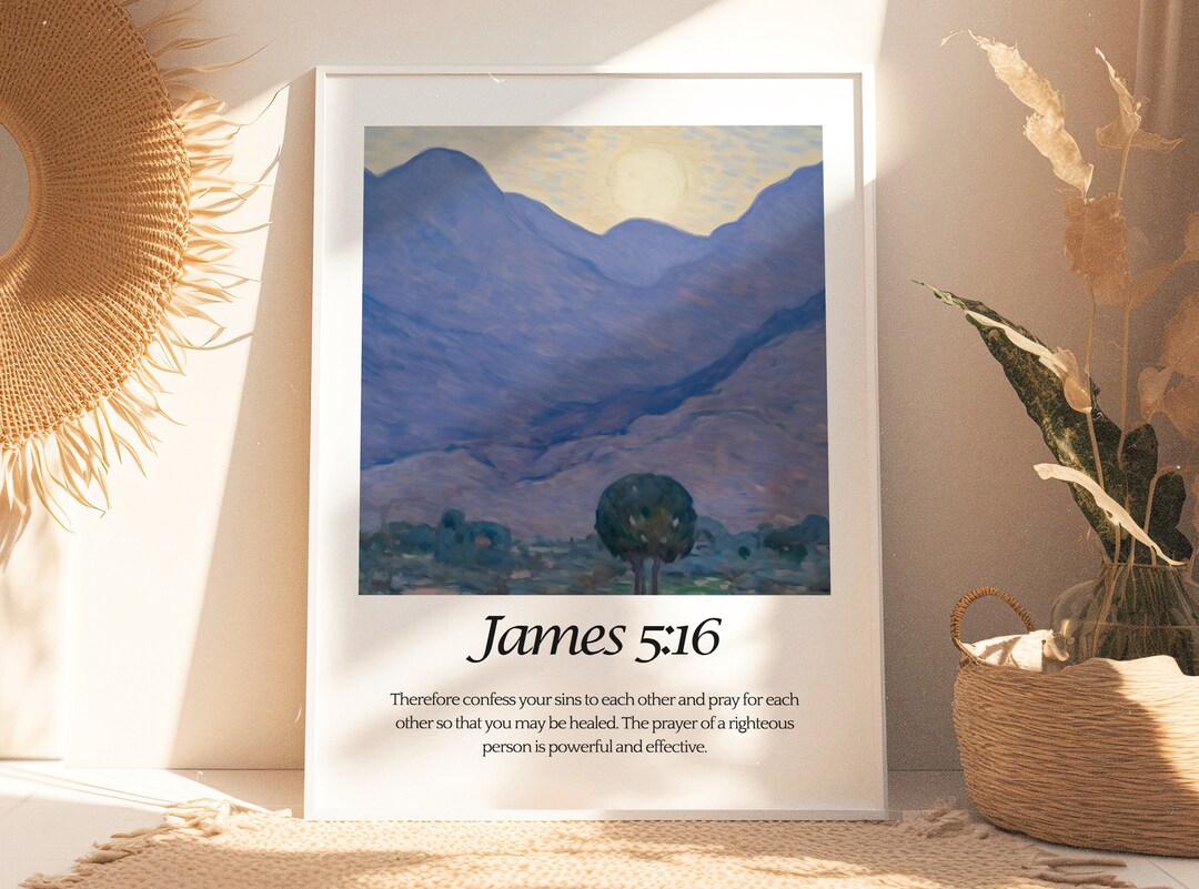 James 5:16 Bible Verse Poster | Boho Bible Verse Print | Vintage Scripture Art Print | Aesthetic ...