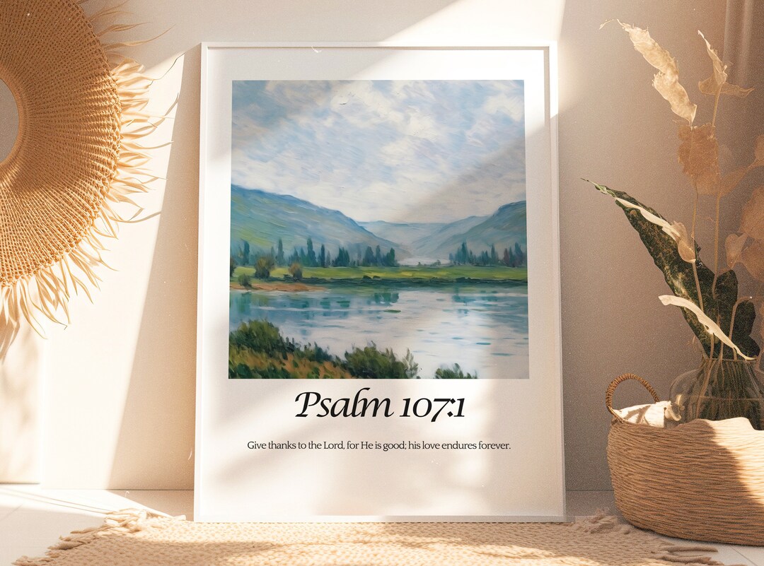 Psalm 107:1 Bible Verse Poster | Boho Bible Verse Print | Vintage ...