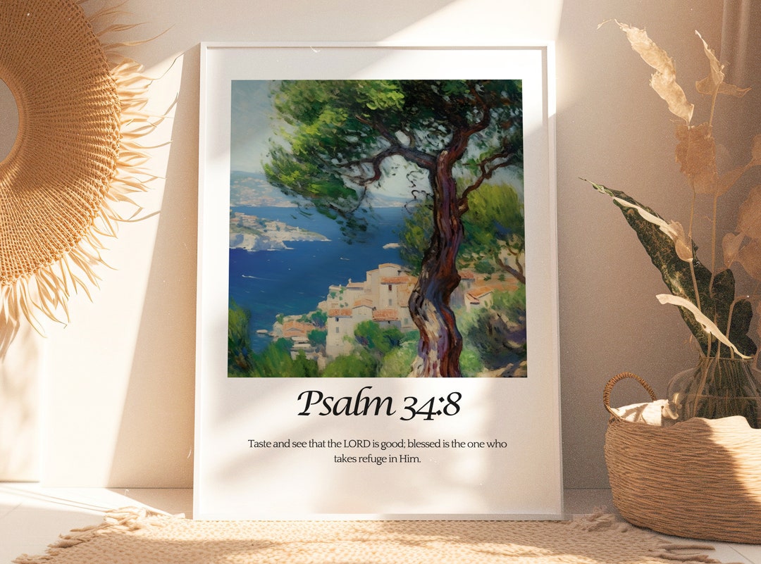Psalm 34:8 Bible Verse Poster | Boho Bible Verse Print | Vintage ...