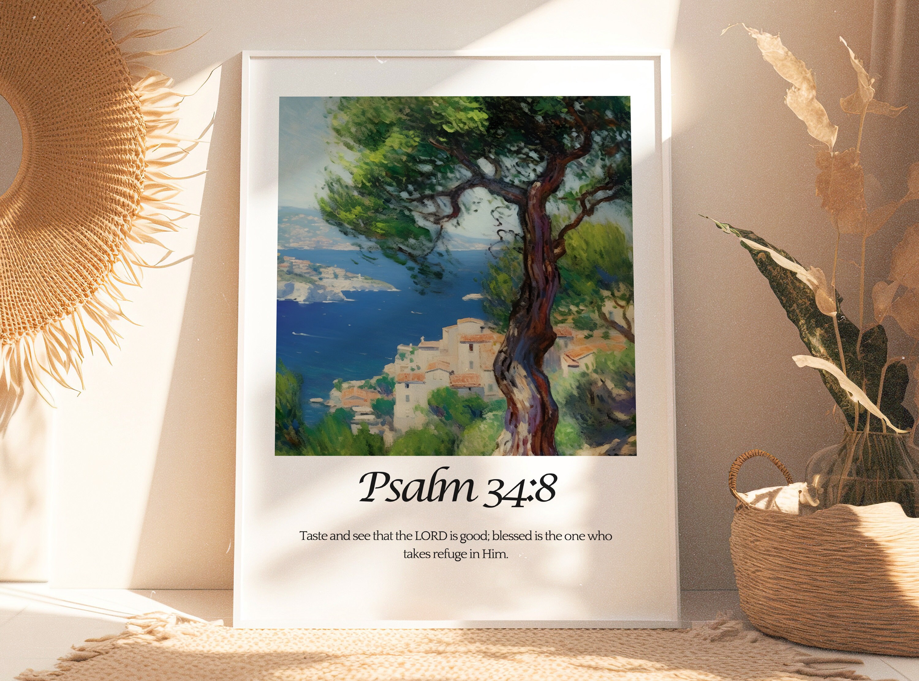Psalm 34:8 Bible Verse Poster Boho Bible Verse Print Vintage Scripture ...