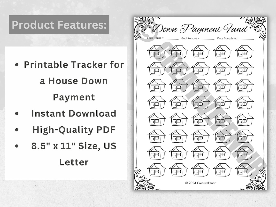 House Down Payment Tracker Printable – Savings Challenge (digital ...