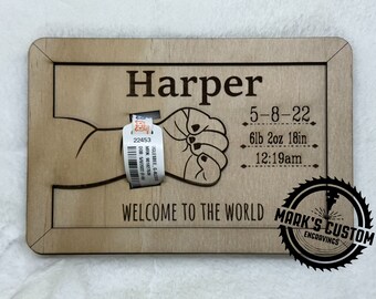 Baby Keepsake Hospital Bracelet Holder Wooden Engraved Birth Stat Sign ...