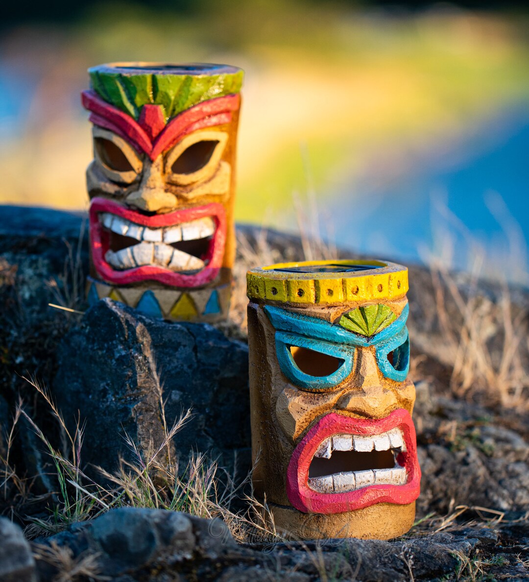 Solar Tiki Statue, Outdoor Illuminated Tiki Decor, Home Bar Accessory ...