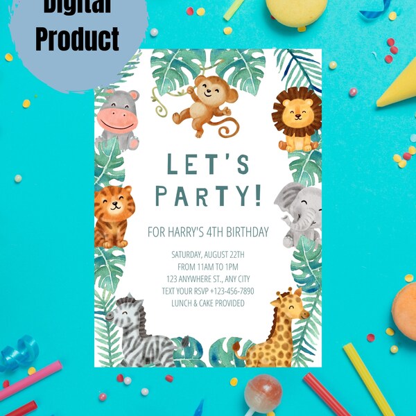 Animal Birthday Invitation Reusable Digital Print Off - Etsy