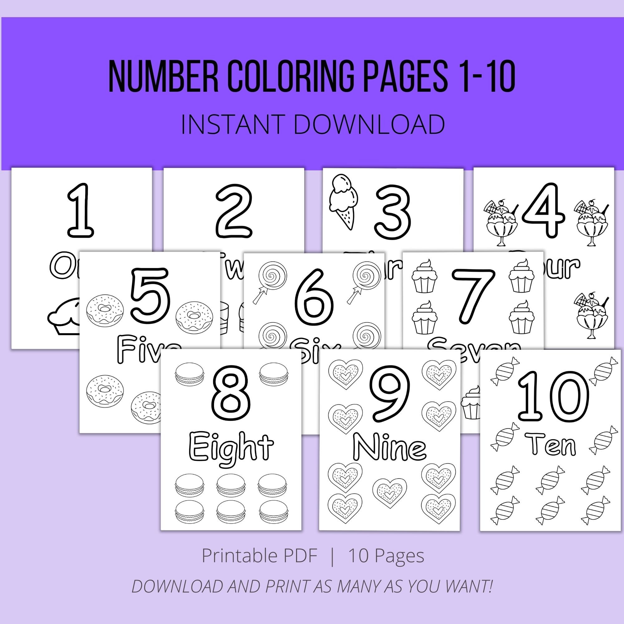 Number Coloring Pages 1-10, Sweets Coloring Pages, Prek Activity ...