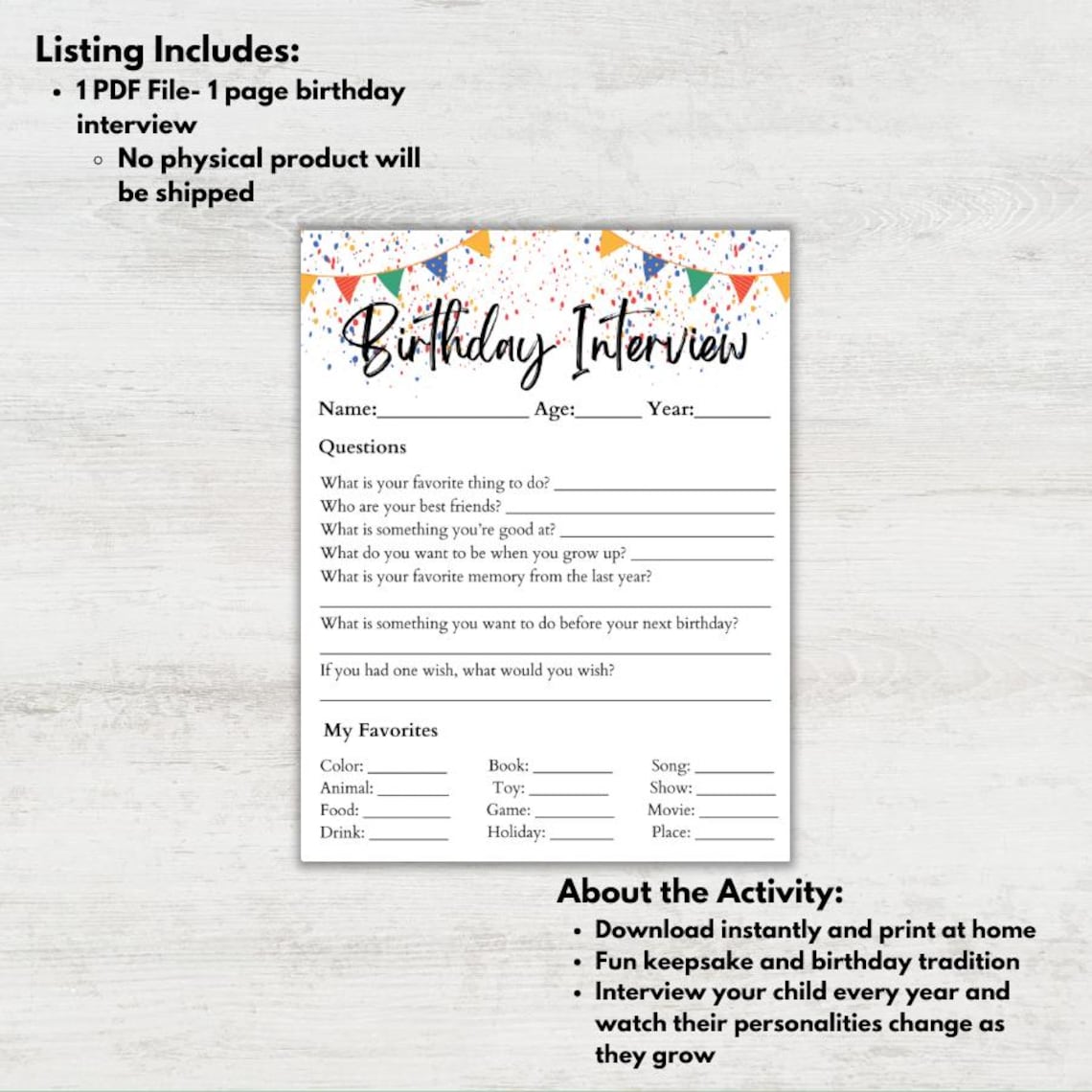 Kids Birthday Interview, Birthday Interview Printable, Kids Birthday ...