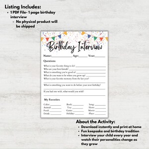 Kids Birthday Interview, Birthday Interview Printable, Kids Birthday ...