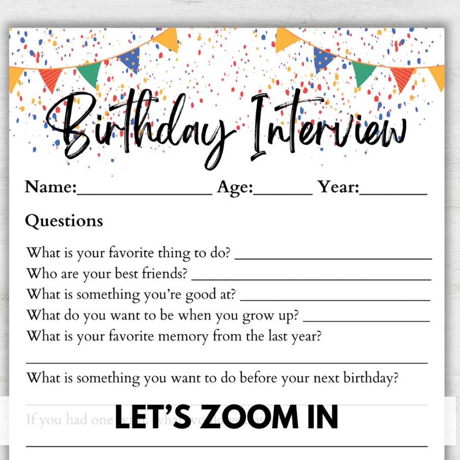 Kids Birthday Interview, Birthday Interview Printable, Kids Birthday ...