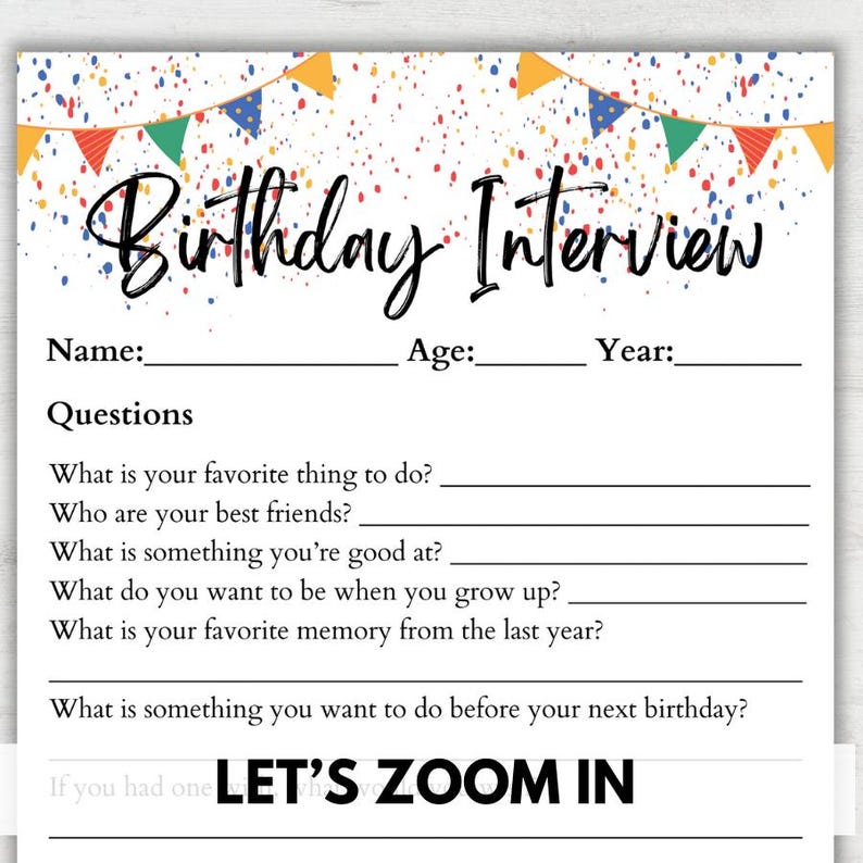Kids Birthday Interview, Birthday Interview Printable, Kids Birthday ...