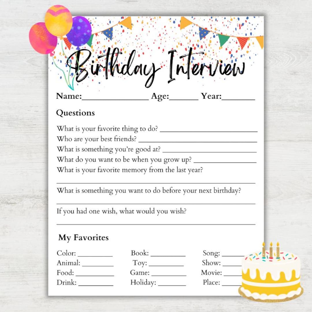 Kids Birthday Interview, Birthday Interview Printable, Kids Birthday ...