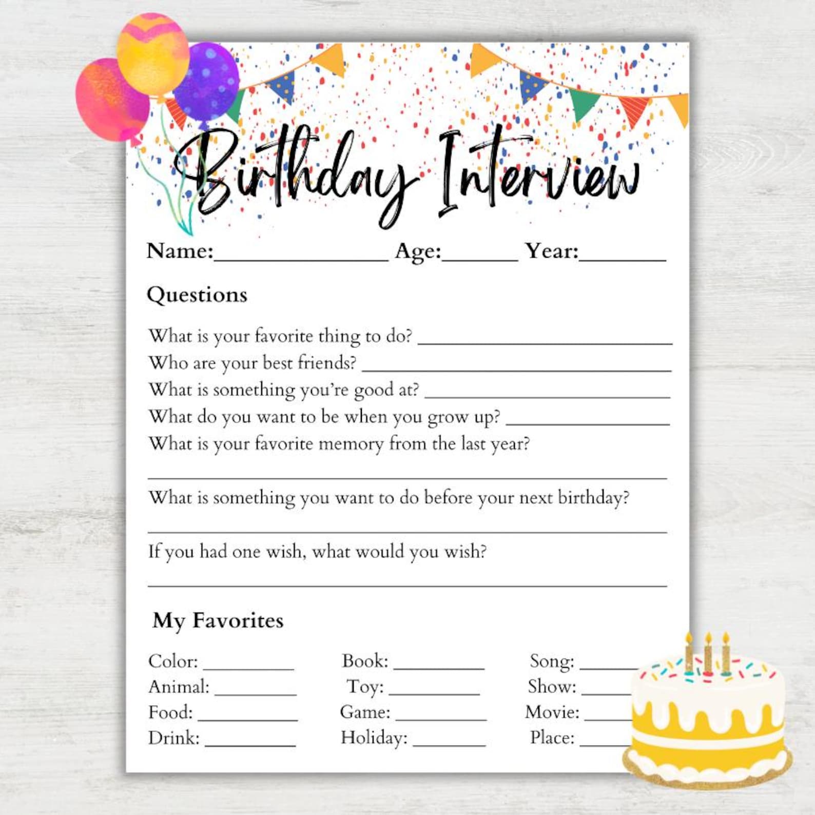 Kids Birthday Interview, Birthday Interview Printable, Kids Birthday ...