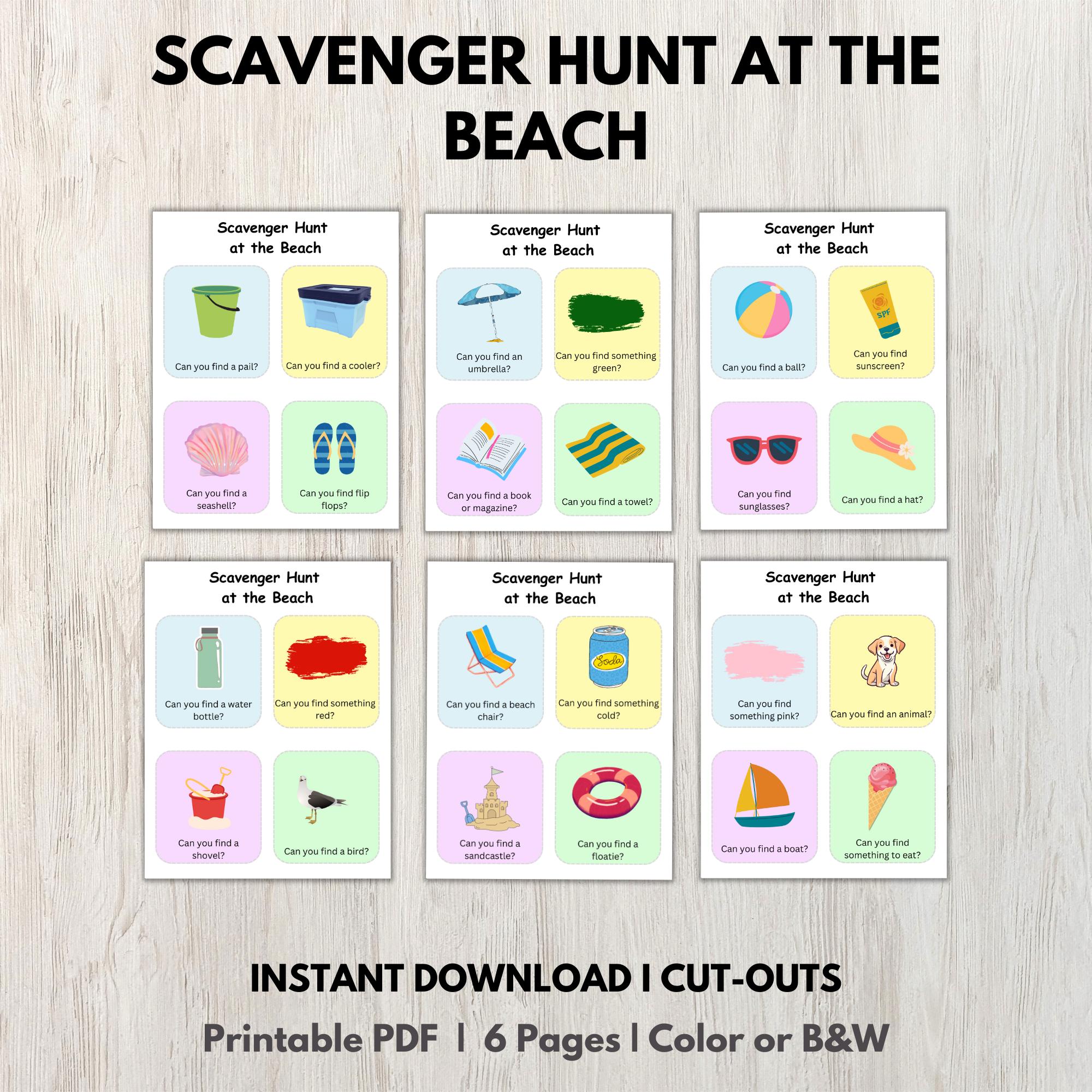 Scavenger Hunt at the Beach, Toddler Scavenger Hunt, Printable ...