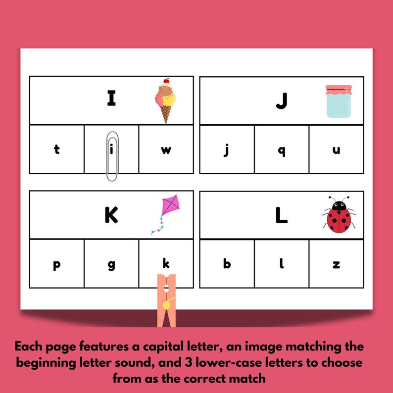 Alphabet Match & Clip, Capital and Lowercase Letter Matching, Preschool ...