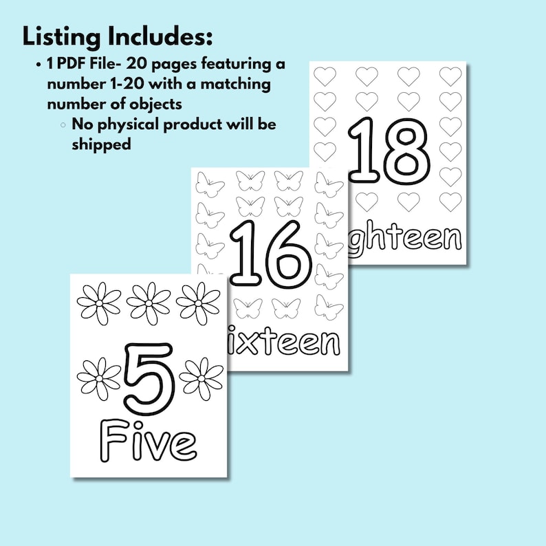Preschool Number Coloring Pages 1-20: Printable Toddler Activity ...
