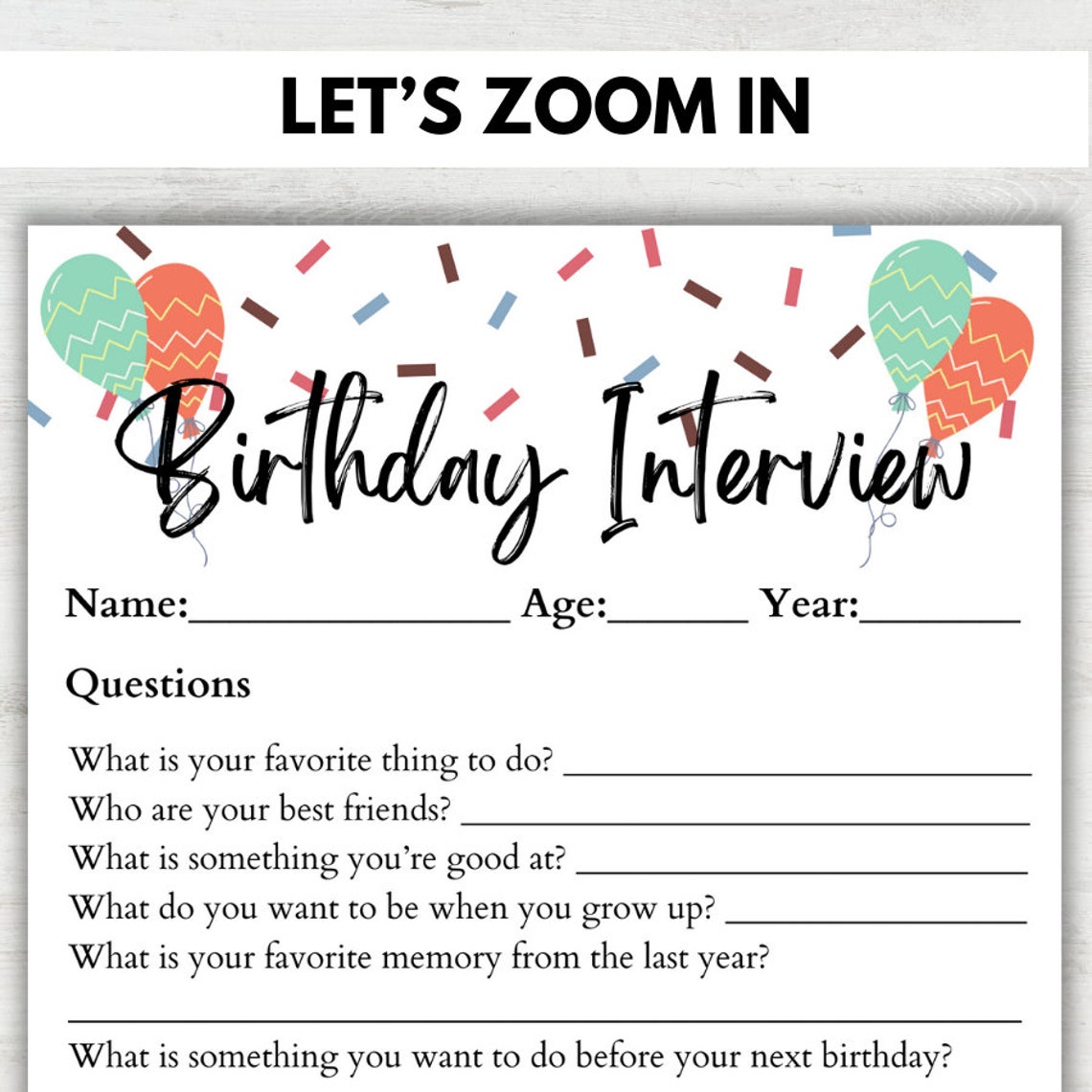 Kids Birthday Interview, Birthday Interview Printable, Kids Birthday ...