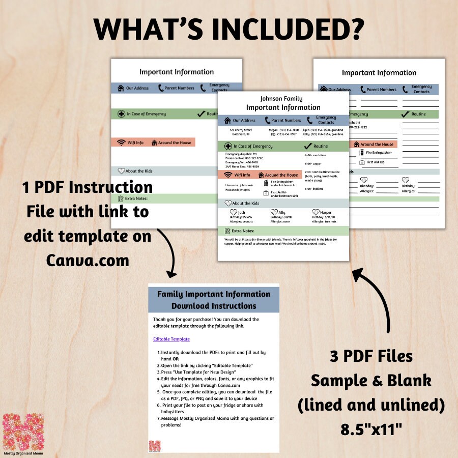 Family Important Information Printable, Emergency Information Sheet ...