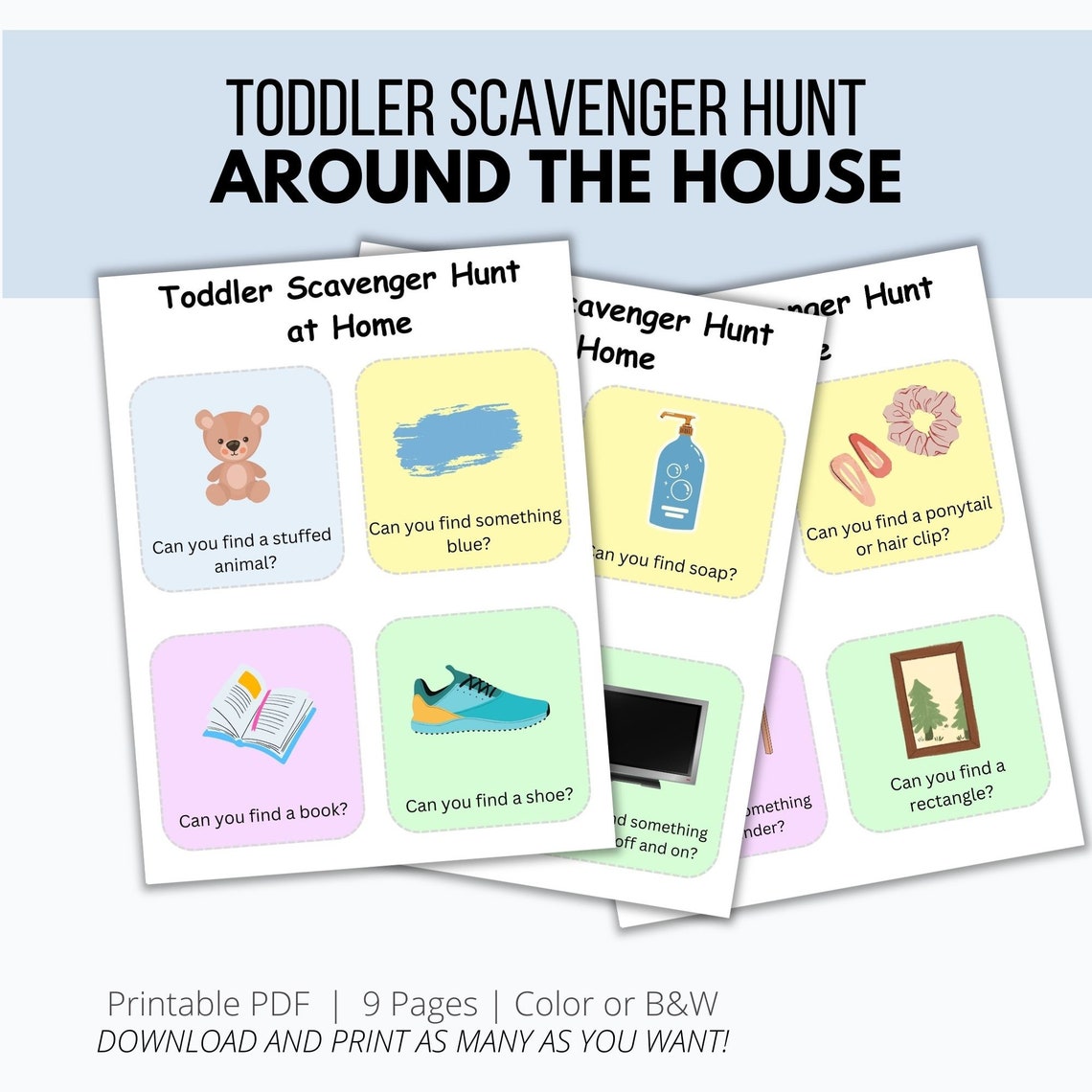 Indoor Scavenger Hunt, Toddler Scavenger Hunt, Printable Scavenger Hunt ...