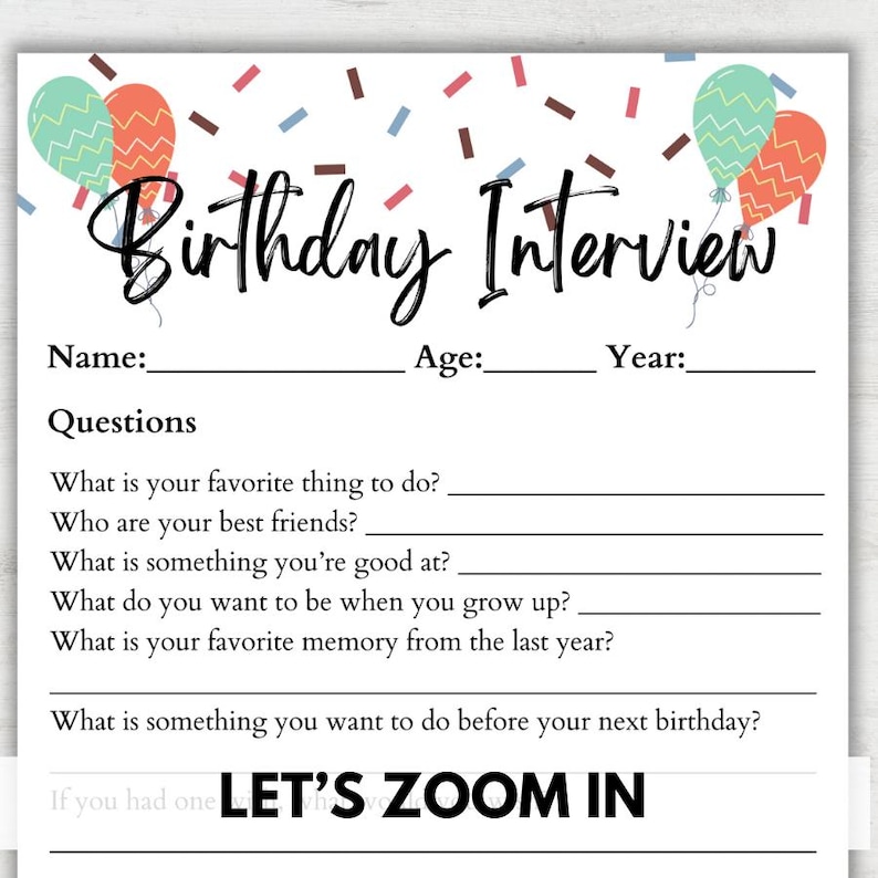 Kids Birthday Interview, Birthday Interview Printable, Kids Birthday ...