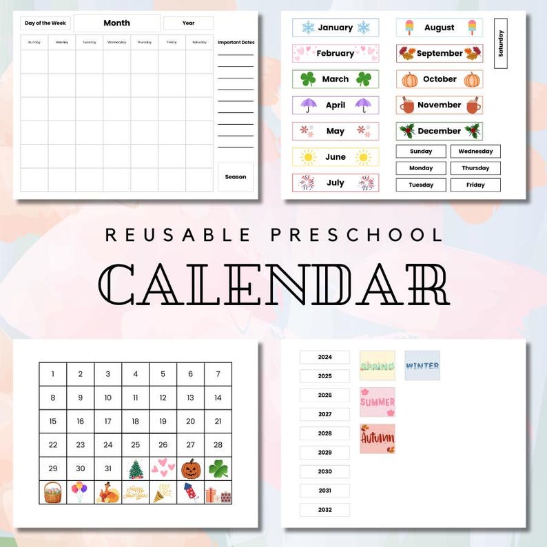 Printable Kids Calendar: Preschool Homeschool Circle Time (digital ...