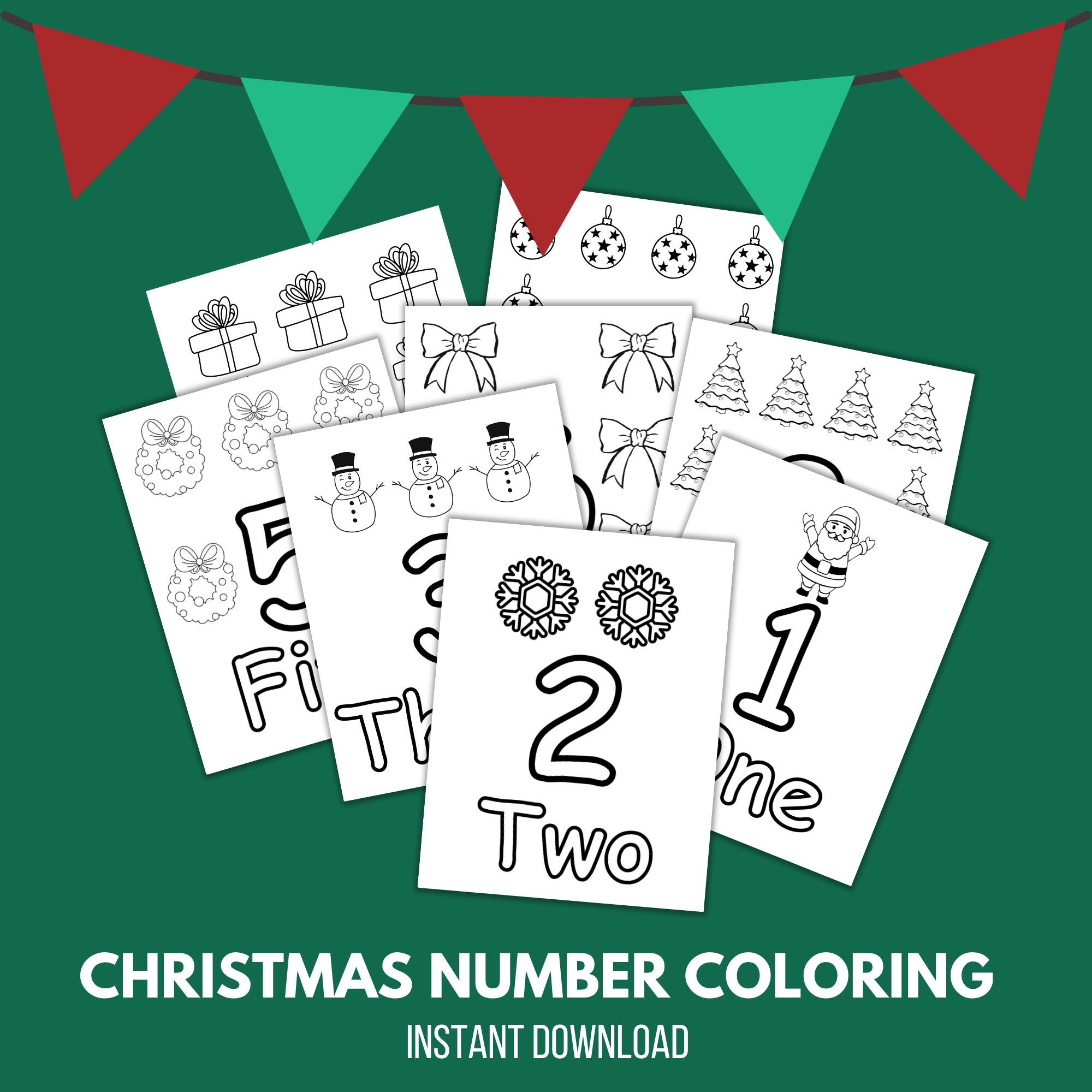 Christmas Number Coloring Pages 1-10, Christmas Activity, Toddler ...