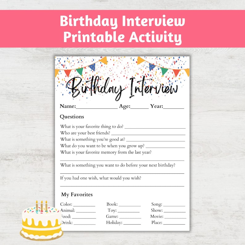 Kids Birthday Interview Printable: Yearly Keepsake (digital Download ...
