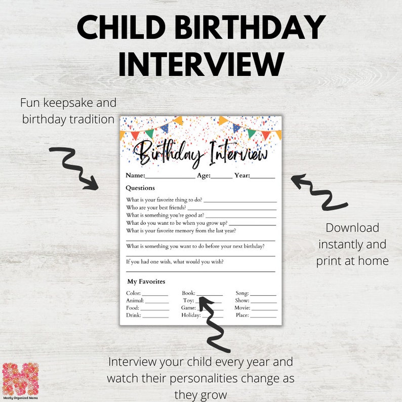 Kids Birthday Interview, Birthday Interview Printable, Kids Birthday ...