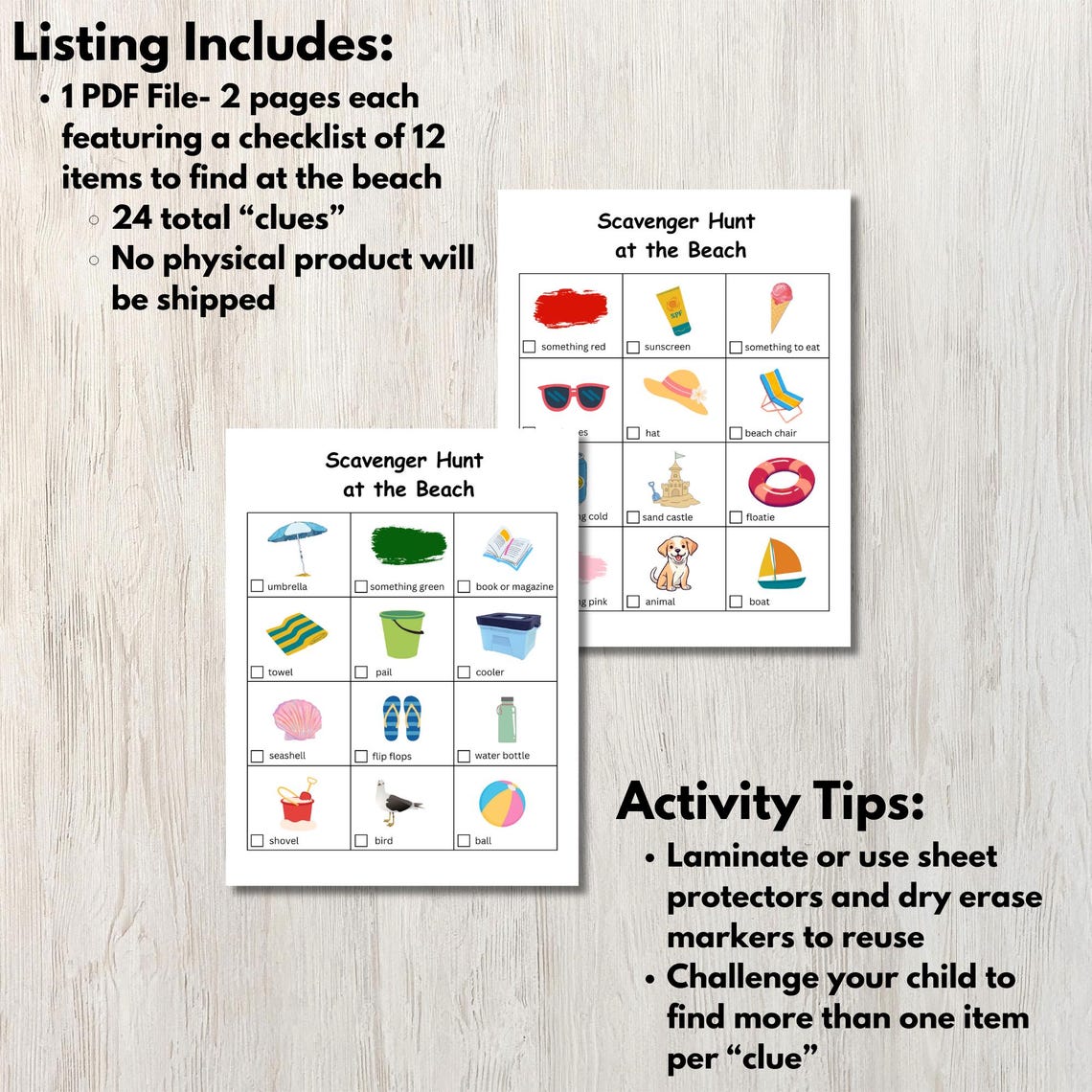 Scavenger Hunt at the Beach, Toddler Scavenger Hunt, Printable ...