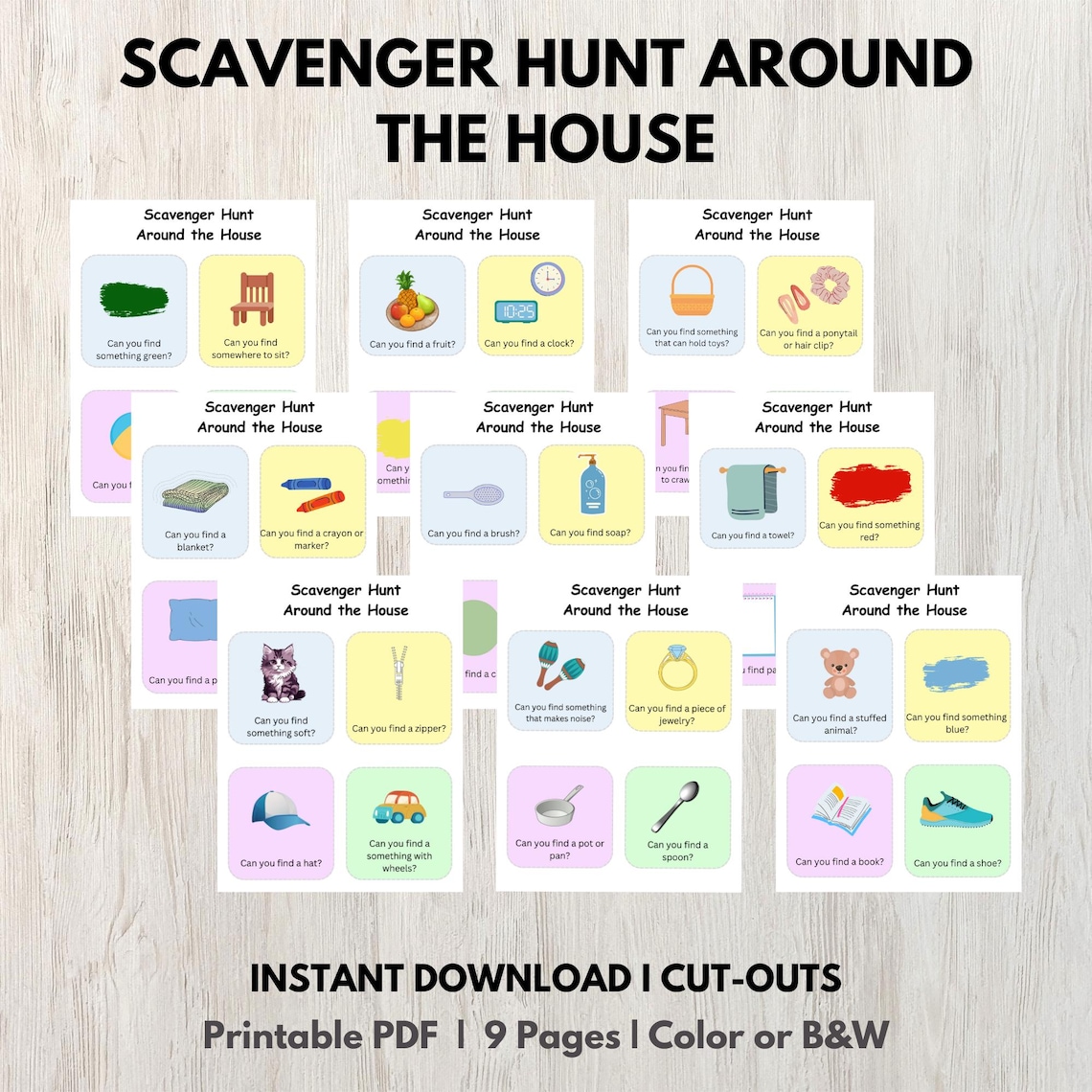 Indoor Scavenger Hunt, Toddler Scavenger Hunt, Printable Scavenger Hunt ...