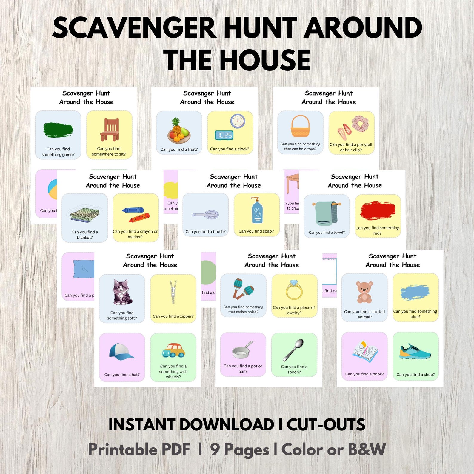 Indoor Scavenger Hunt, Toddler Scavenger Hunt, Printable Scavenger Hunt ...
