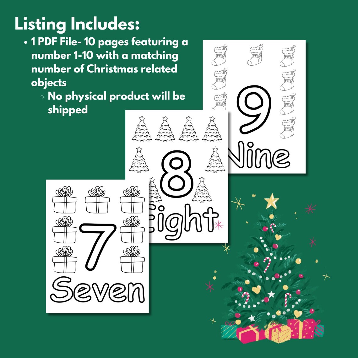 Christmas Number Coloring Pages 1-10, Christmas Activity, Toddler ...