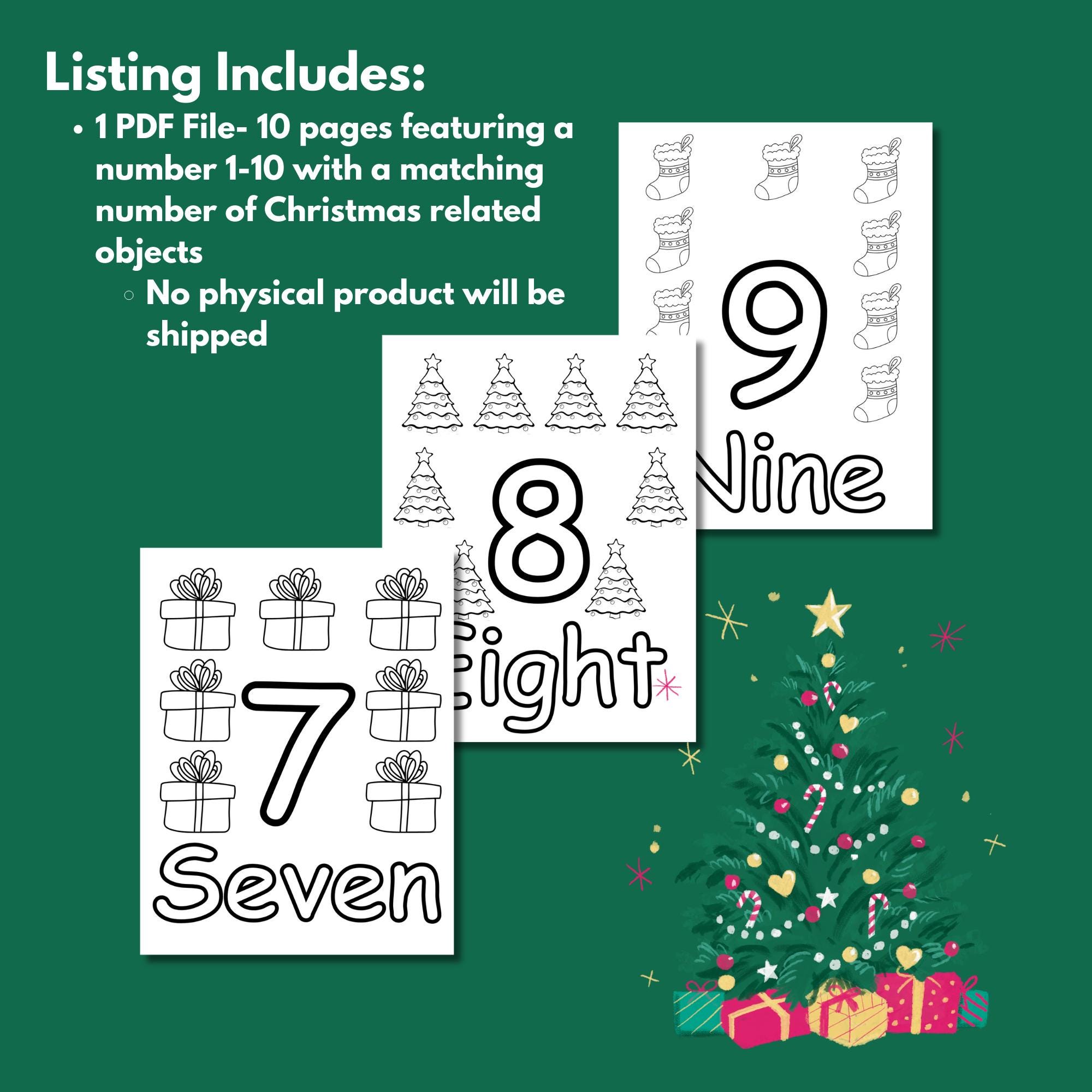 Christmas Number Coloring Pages 1-10, Christmas Activity, Toddler ...