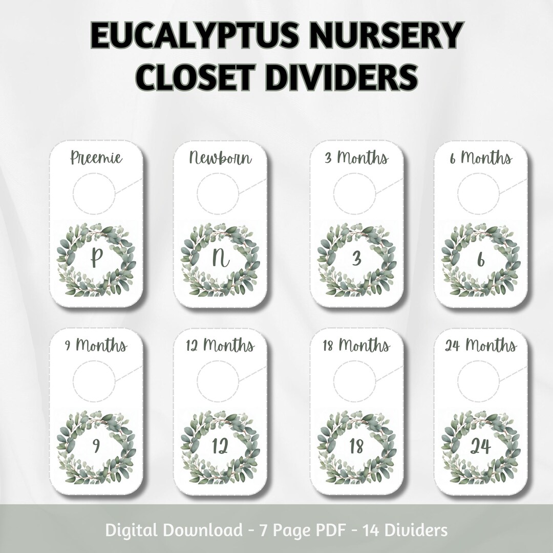 Eucalyptus Nursery Closet Dividers: Baby Clothes Organizer (digital ...