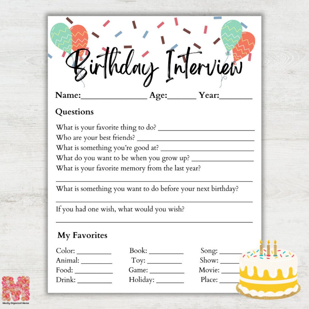 Kids Birthday Interview, Birthday Interview Printable, Kids Birthday ...