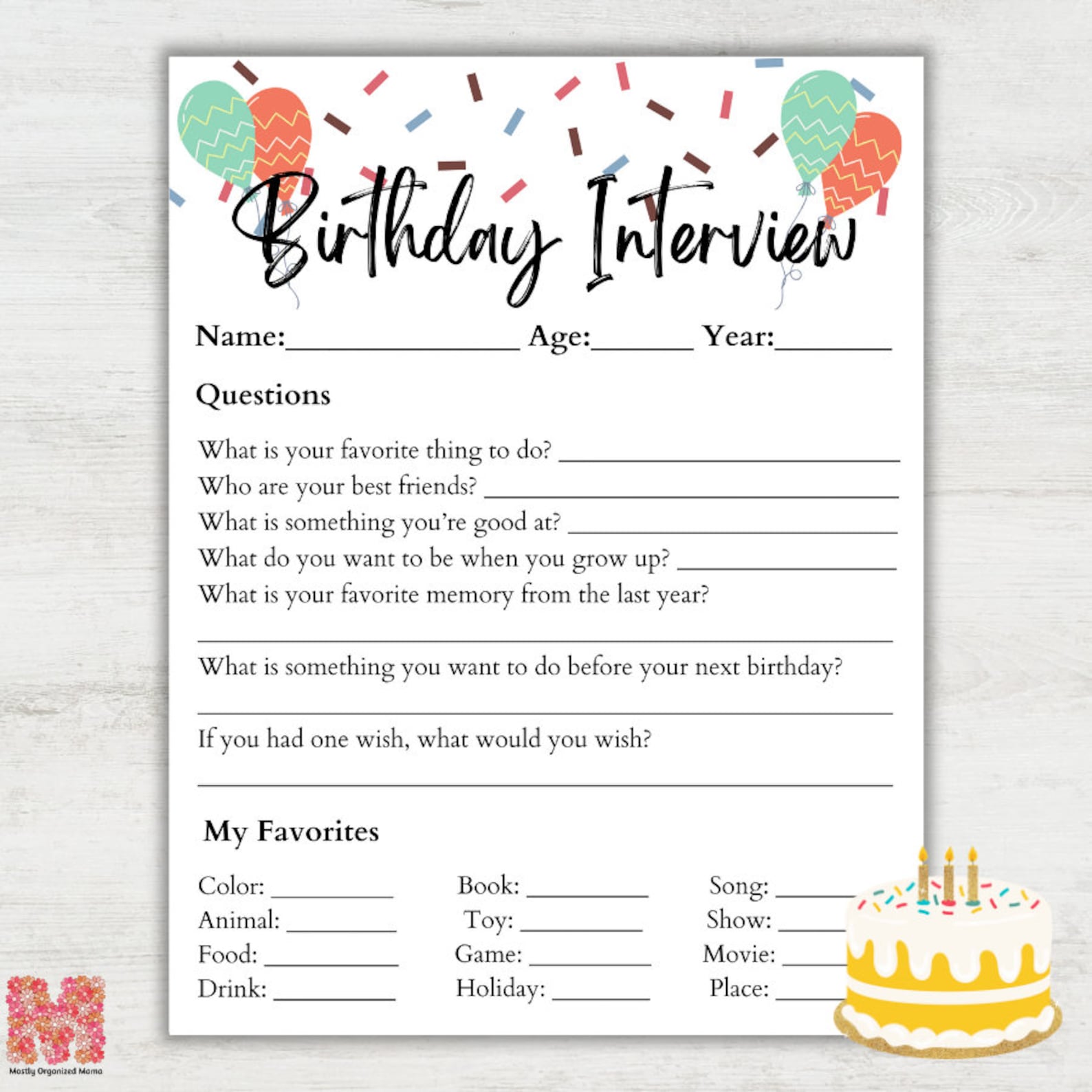 Kids Birthday Interview, Birthday Interview Printable, Kids Birthday ...
