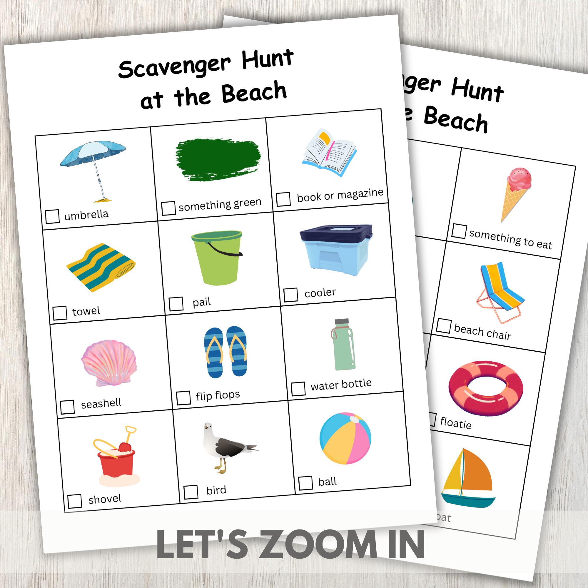 Scavenger Hunt at the Beach, Toddler Scavenger Hunt, Printable ...