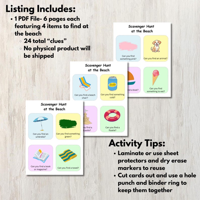 Scavenger Hunt at the Beach, Toddler Scavenger Hunt, Printable ...