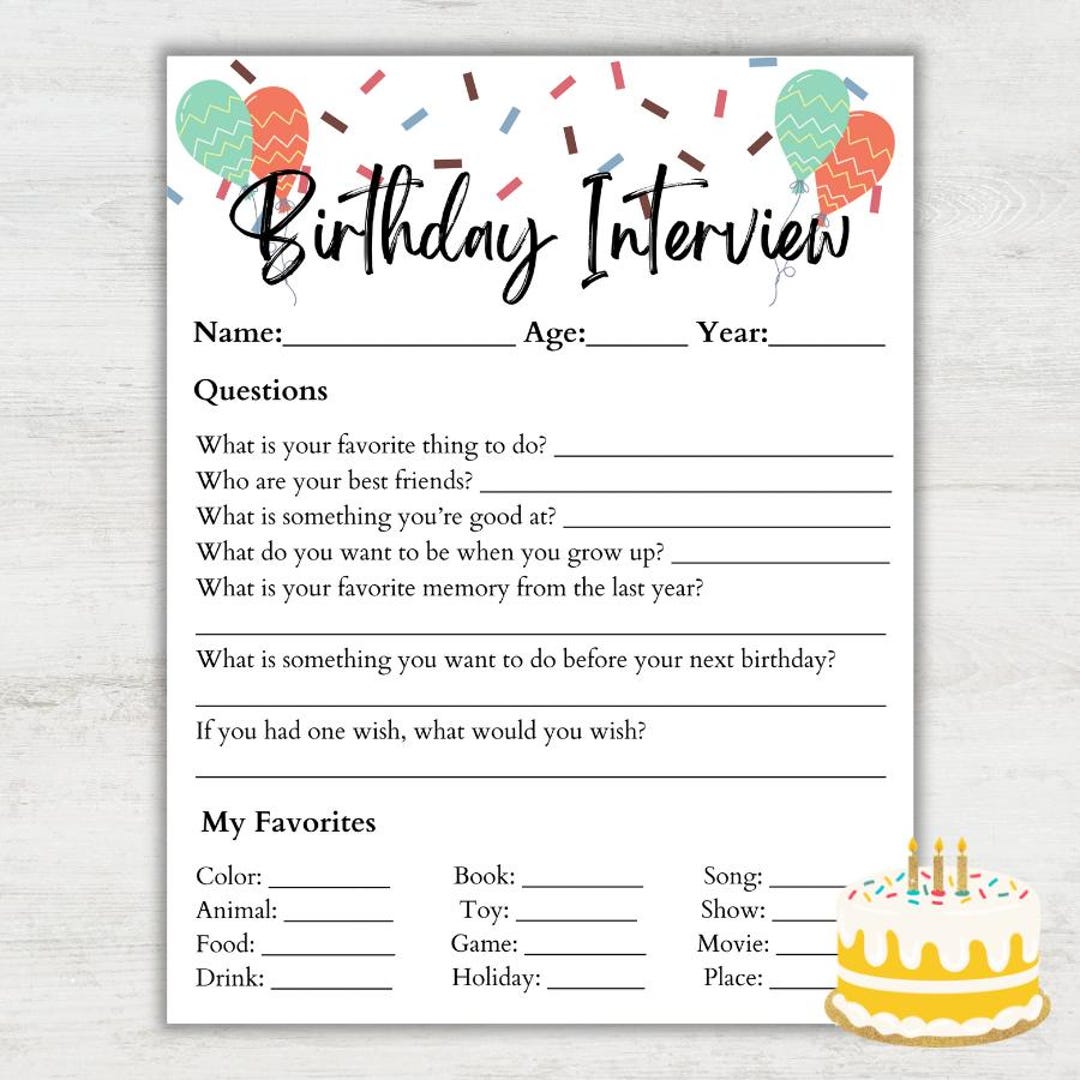 Kids Birthday Interview, Birthday Interview Printable, Kids Birthday ...